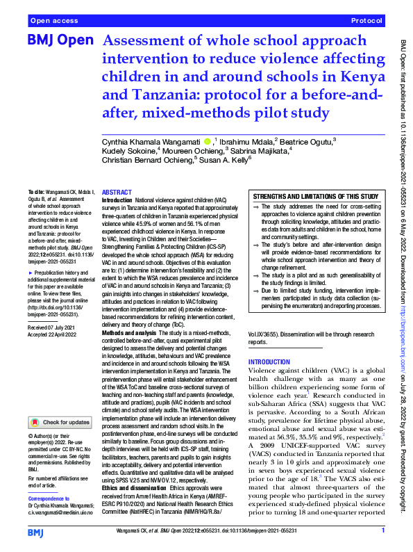 (PDF) Assessment of whole school approach intervention to reduce ...