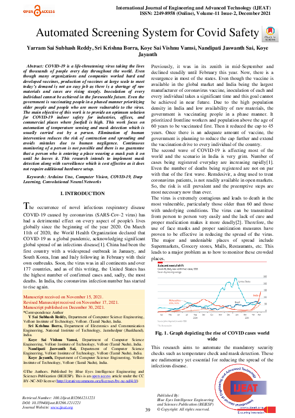 (PDF) Automated Screening System for Covid Safety