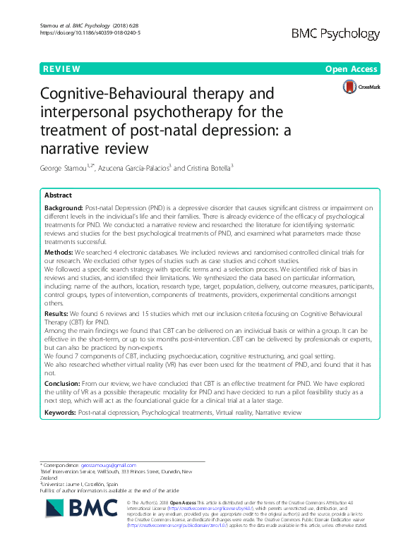(PDF) Cognitive behavioural therapy and interpersonal therapy ...