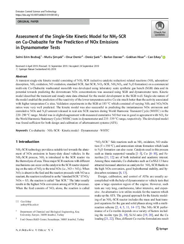 (PDF) Modeling NH3-SCR on Cu-Chabazite for NOx Emissions Prediction