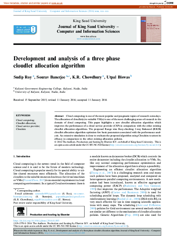 (PDF) Development and analysis of a three phase cloudlet allocation algorithm