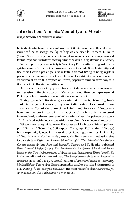 (PDF) Introduction: Animals: Mentality and Morals