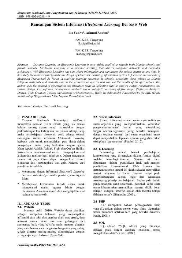 (PDF) Rancangan Sistem Informasi Electronic Learning Berbasis Web