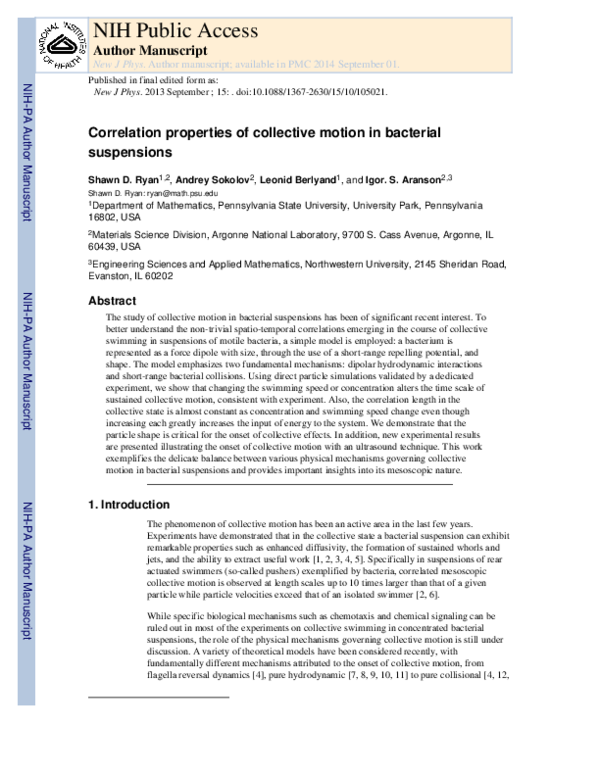 (PDF) Correlation properties of collective motion in bacterial suspensions