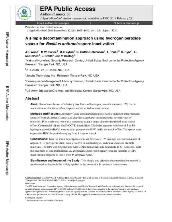 (PDF) A simple decontamination approach using hydrogen peroxide vapour ...