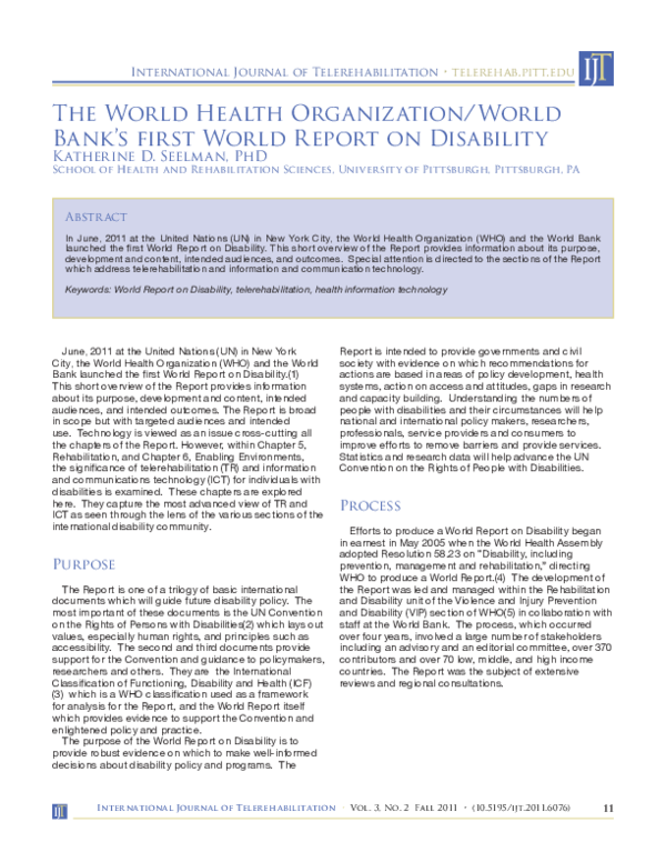(PDF) The World Health Organization/World Bank’s First World Report on ...