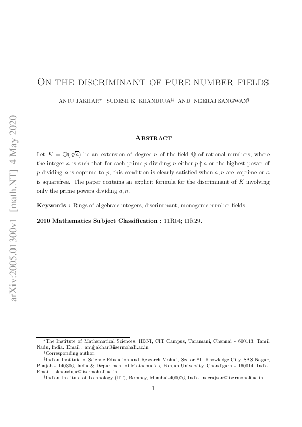 (PDF) On the discriminant of pure number fields