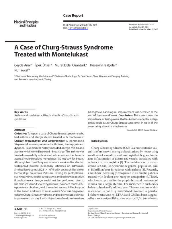 (PDF) A Case of Churg-Strauss Syndrome Treated with Montelukast