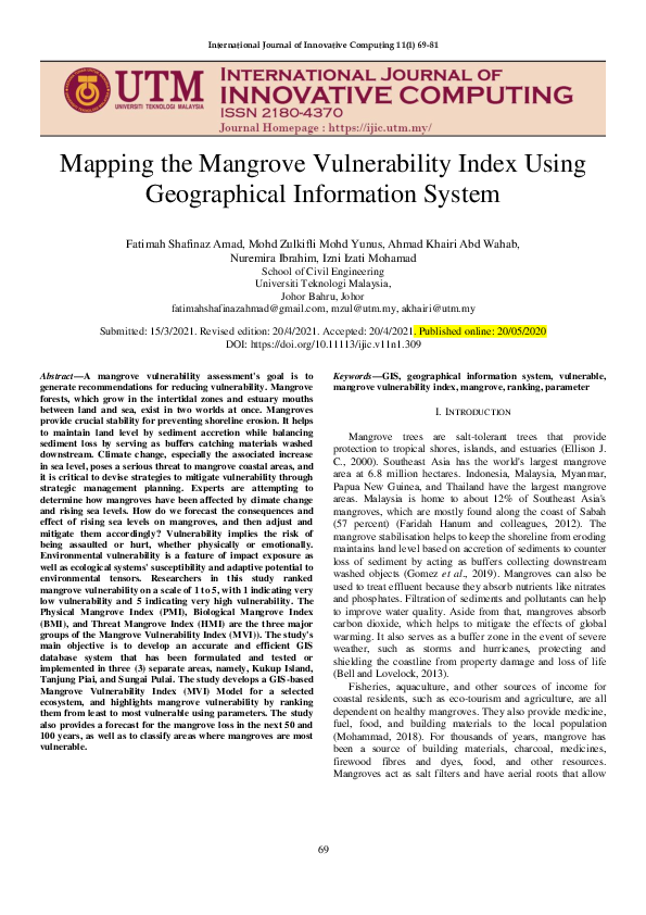 Pdf Mapping The Mangrove Vulnerability Index Using Geographical