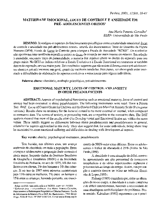 (PDF) Maturidade emocional, locus de controle e ansiedade em pré ...