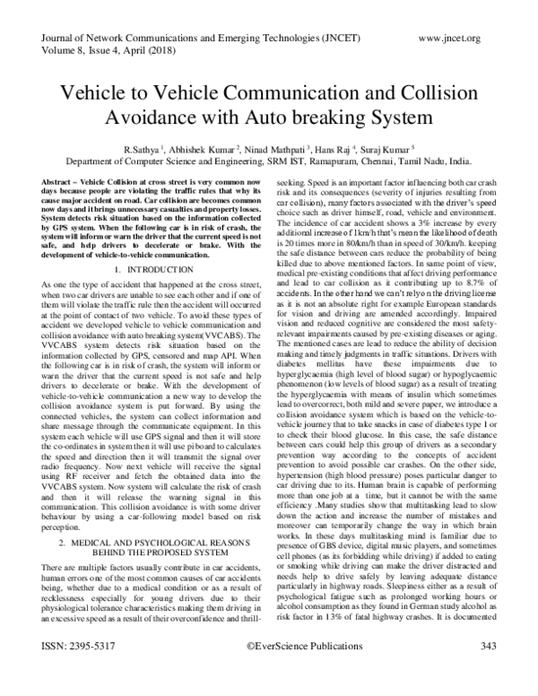 (PDF) Vehicle to Vehicle Communication and Collision Avoidance with ...