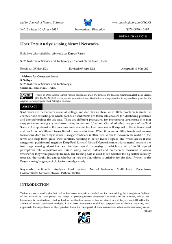 (PDF) Uber Data Analysis using Neural Networks