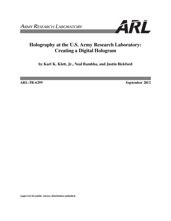 (PDF) Holography at the U.S. Army Research Laboratory: Creating a ...