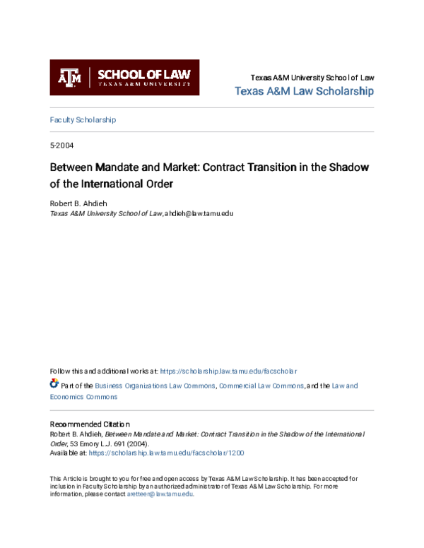 (PDF) Between Mandate and Market: Contract Transition in the Shadow of ...