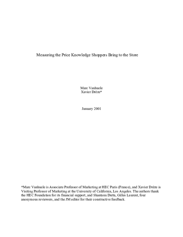 (PDF) Measuring the Price Knowledge Shoppers Bring to the Store