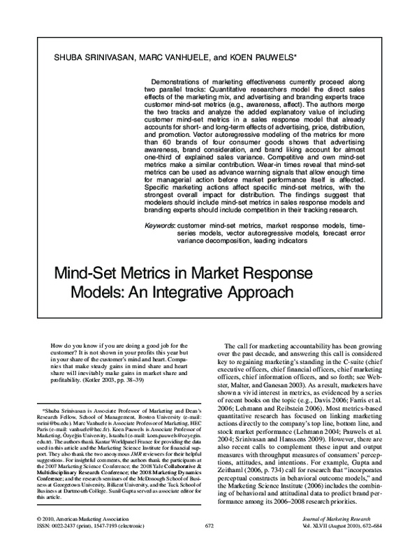 (PDF) Mind-Set Metrics in Market Response Models: An Integrative Approach
