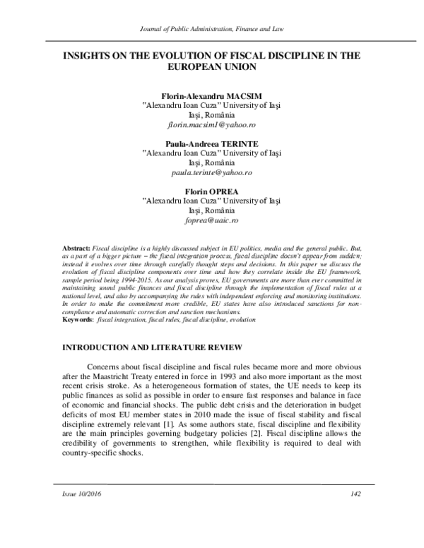 (PDF) Insights on the Evolution of Fiscal Discipline in the European Union