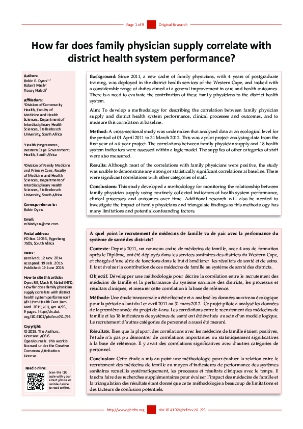 (PDF) How far does family physician supply correlate with district ...