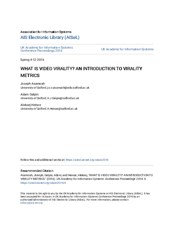 (PDF) What is video Virality? An Introduction to Virality Metrics
