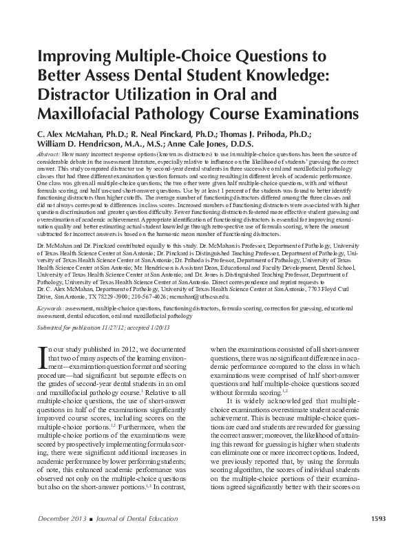 (PDF) Improving multiple-choice questions to better assess dental ...