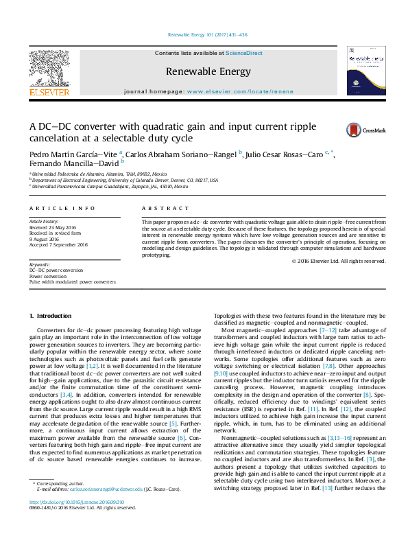 Pdf A Dc Dc Converter With Quadratic Gain And Input Current Ripple Cancelation At A Selectable