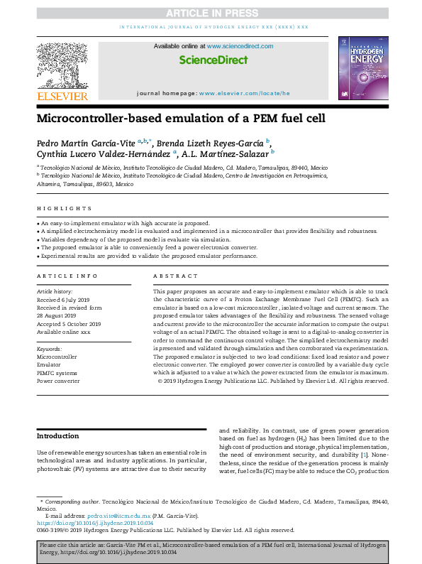 (PDF) Microcontroller-based emulation of a PEM fuel cell
