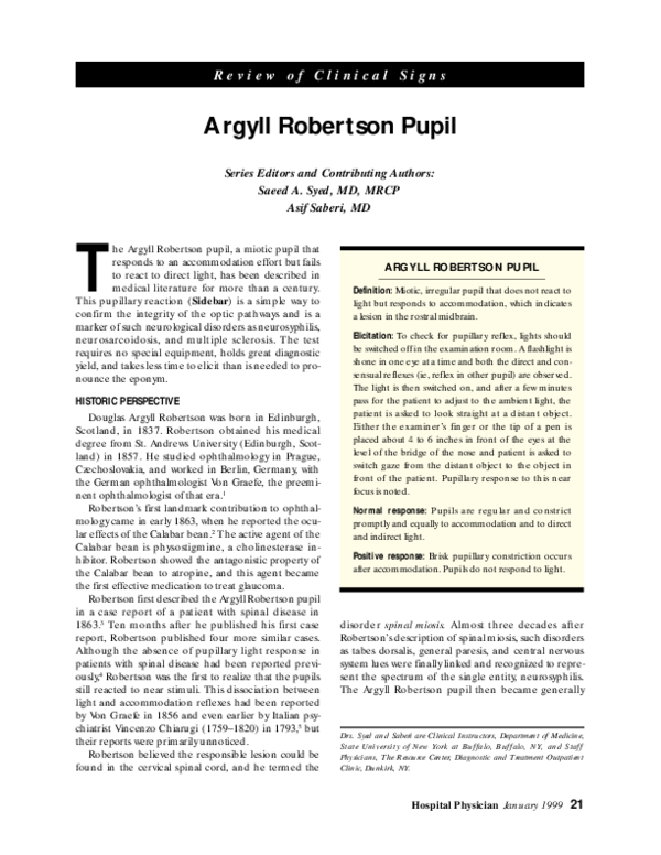 (PDF) The Argyll Robertson Pupil