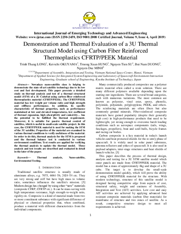 (PDF) Demonstration and Thermal Evaluation of a 3U Thermal Structural ...