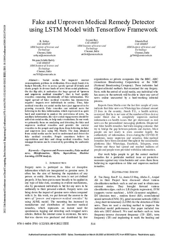(PDF) Fake and Unproven Medical Remedy Detector using LSTM Model with ...