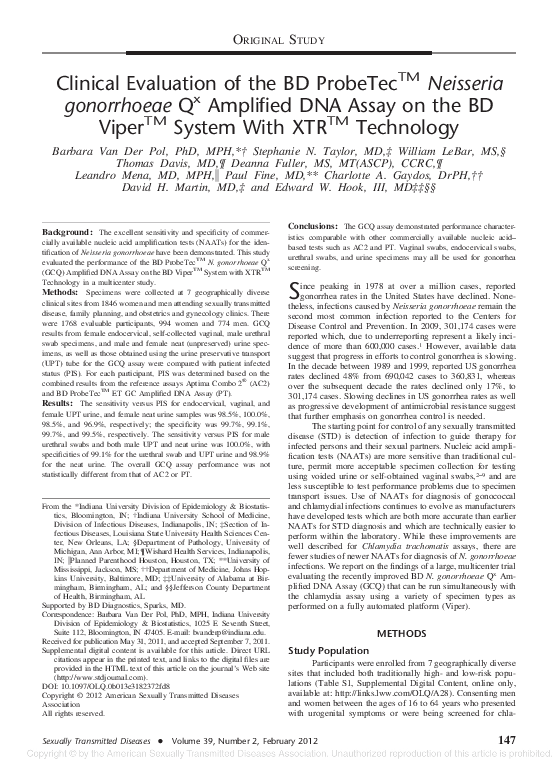 (PDF) Clinical Evaluation of the BD ProbeTec™ Neisseria gonorrhoeae Qx ...