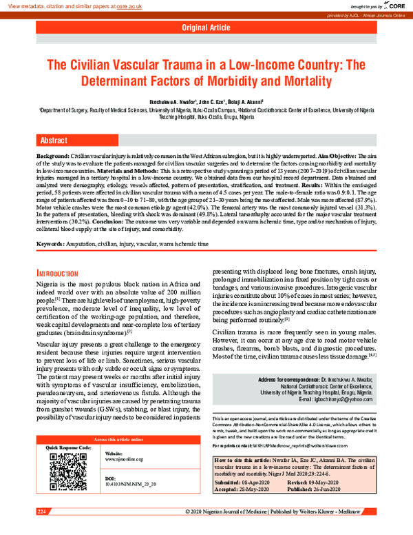 (PDF) The civilian vascular trauma in a low-income country: The ...