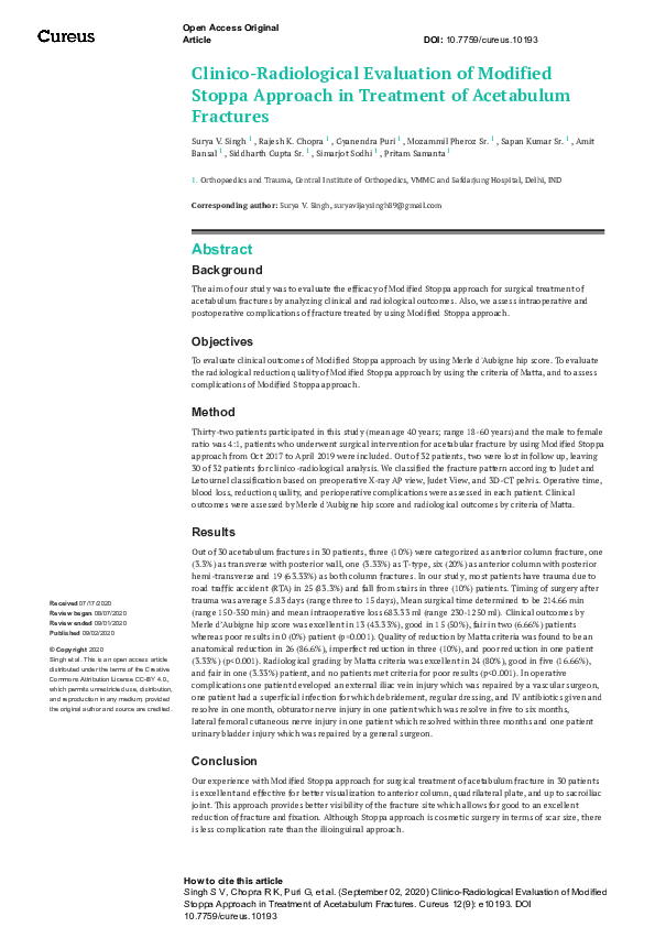 (PDF) Clinico-Radiological Evaluation of Modified Stoppa Approach in ...
