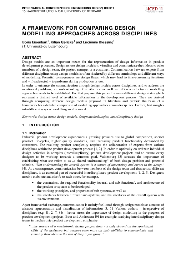 (PDF) A framework for comparing design modelling approaches across ...