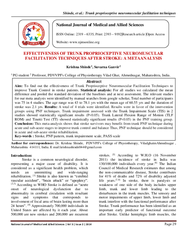 (PDF) Effectiveness of Trunk Proprioceptive Neuromuscular Facilitation ...