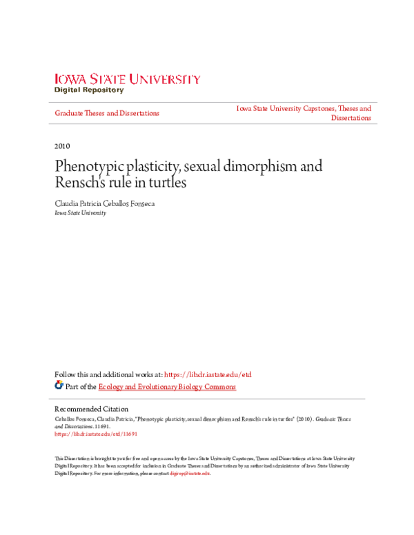 (PDF) Phenotypic plasticity, sexual dimorphism and Rensch's rule in ...