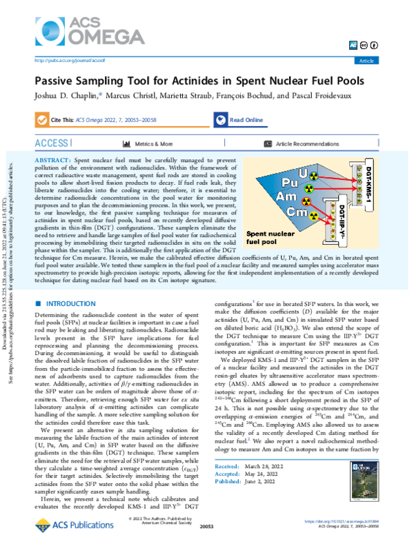 (PDF) Passive Sampling Tool for Actinides in Spent Nuclear Fuel Pools
