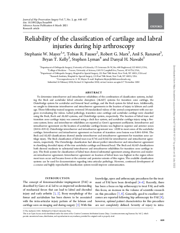 (PDF) Reliability of the classification of cartilage and labral ...