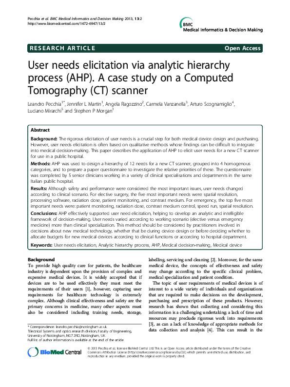 (PDF) User needs elicitation via analytic hierarchy process (AHP). A case study on a Computed ...