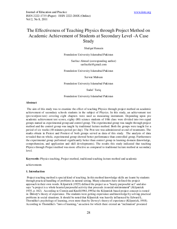 (PDF) The Effectiveness of Teaching Physics through Project Method on Academic Achievement of ...