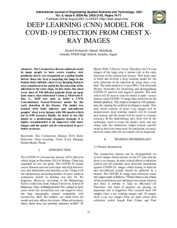 (PDF) DEEP LEARNING (CNN) MODEL FOR COVID-19 DETECTION FROM CHEST X-RAY ...