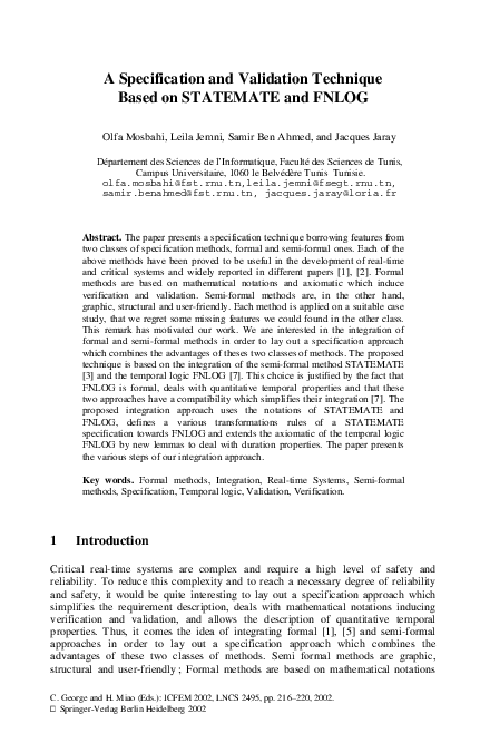 Pdf A Specification And Validation Technique Based On Statemate And