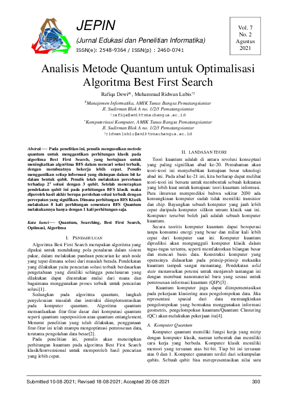 (PDF) Analisis Metode Quantum untuk Optimalisasi Algoritma Best First ...
