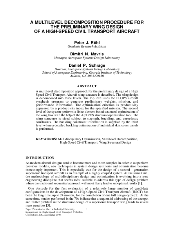 (PDF) A Multilevel Decomposition Procedure for the Preliminary Wing ...