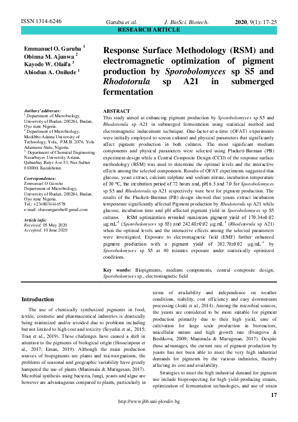 (PDF) Response Surface Methodology (RSM) and electromagnetic optimization of pigment production ...