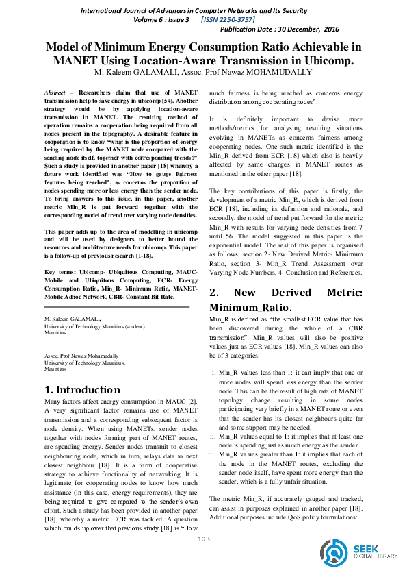Pdf Model Of Minimum Energy Consumption Ratio Achievable In Manet Using Location Aware