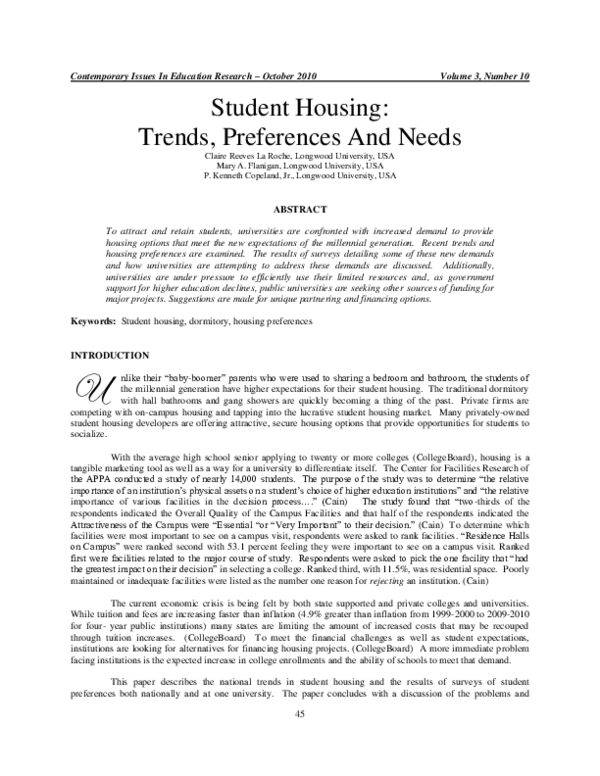 (PDF) Student Housing: Trends, Preferences And Needs