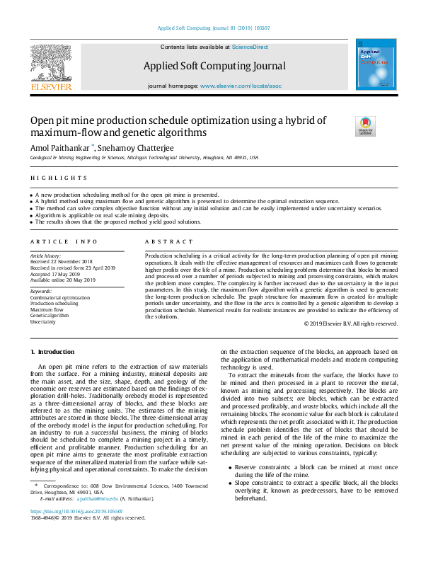 (PDF) Open pit mine production schedule optimization using a hybrid of maximum-flow and genetic ...
