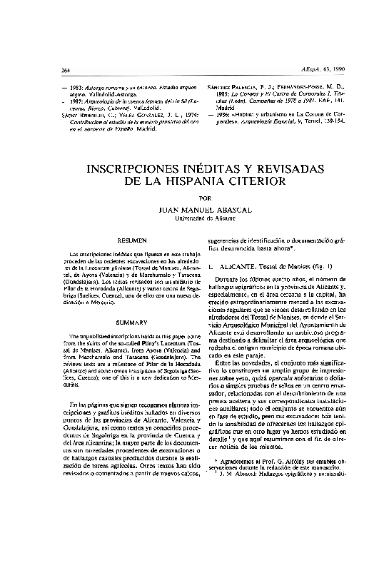 (PDF) Inscripciones inéditas y revisadas de la Hispania Citerior