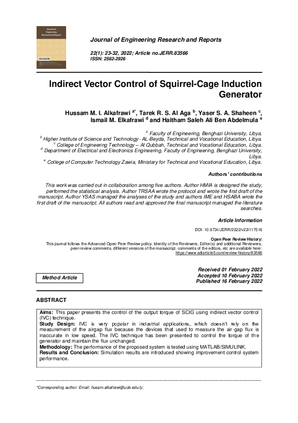 (PDF) Indirect Vector Control of Squirrel-Cage Induction Generator