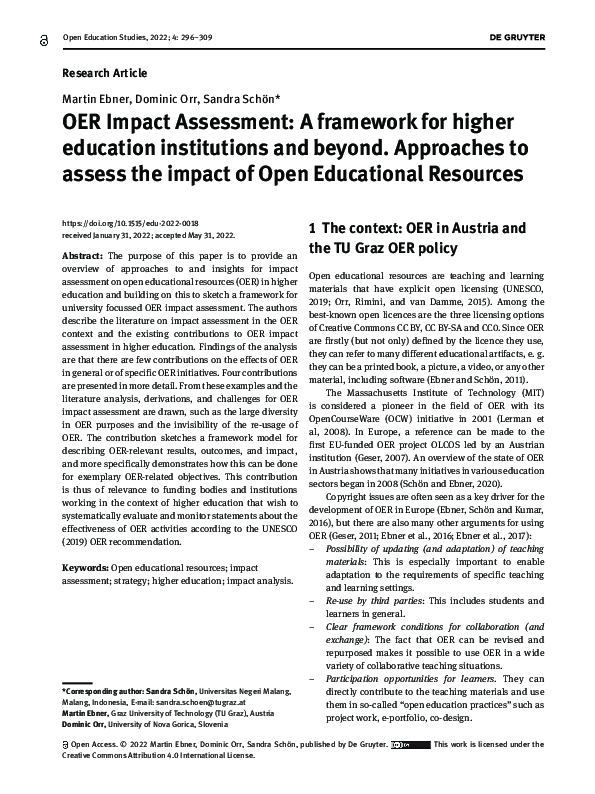 (PDF) OER Impact Assessment: A framework for higher education ...
